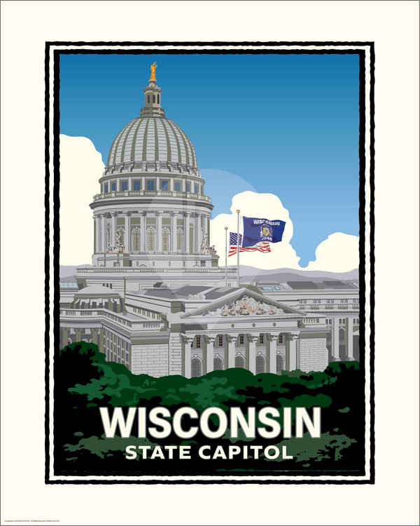 Landmark WI | State Capitol Madison Art Print - Legendary Landmark Art ...